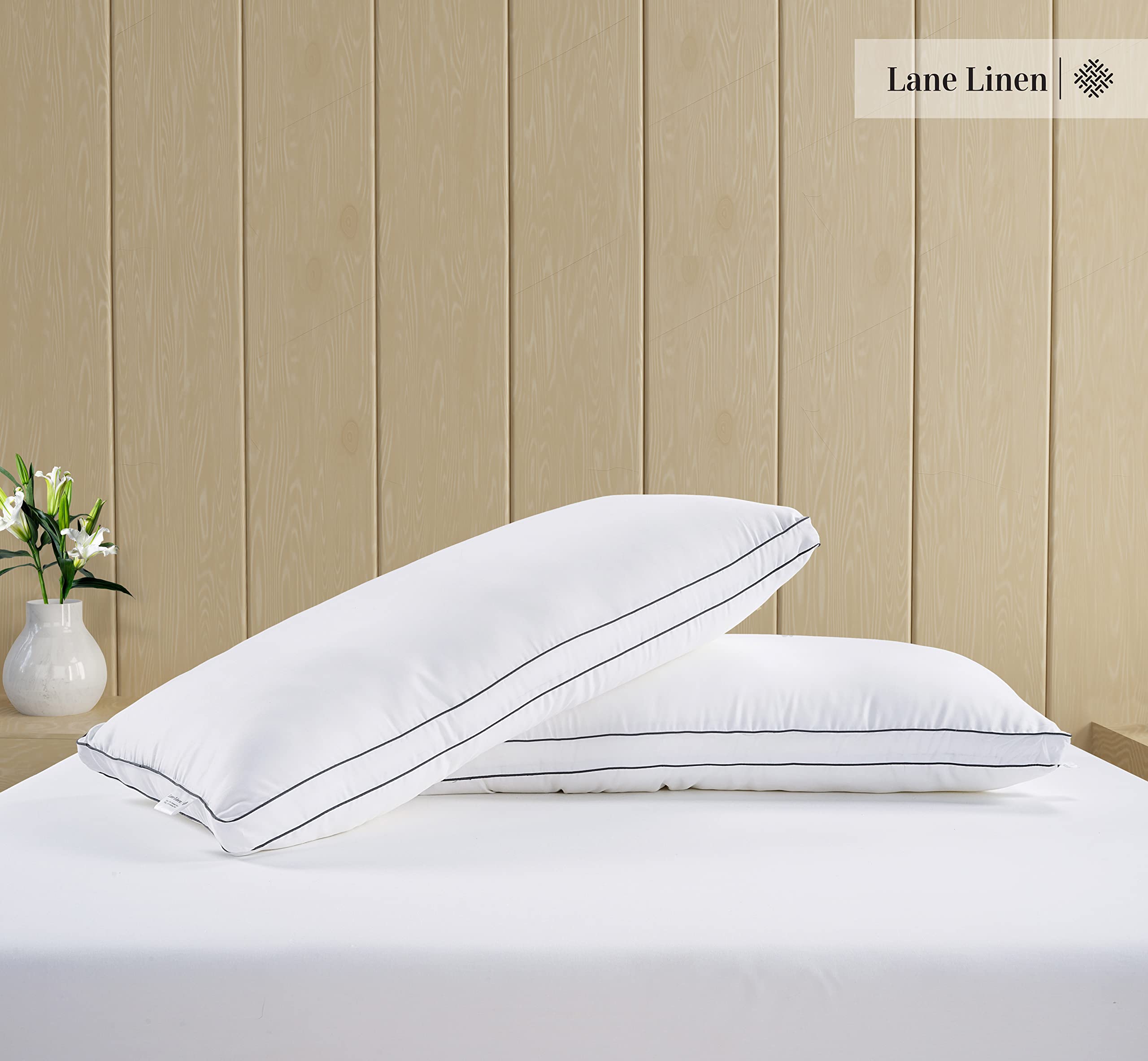 LANE LINEN Bed Pillows King Size Set of 2 (20"x36") - Soft Gusseted Pillow for Back, Stomach or Side Sleepers - Hotel Quality Down Alternative King Pillows 2 Pack - White