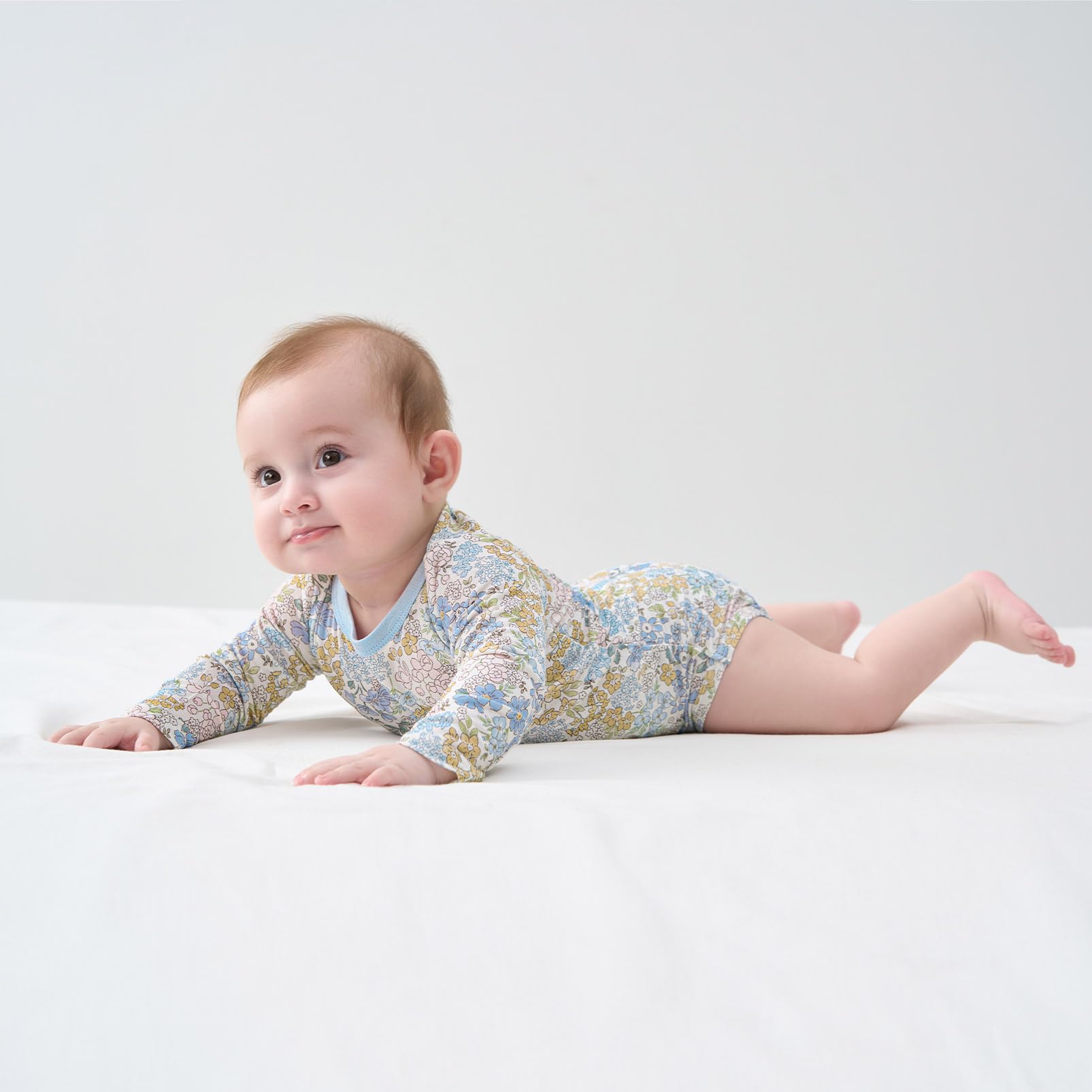 pureborn Infant Baby Girl Bodysuit Sleeveless Ruffle Collar Romper Organic Cotton One-Piece Summer Outfit 3-6 Months Floral White