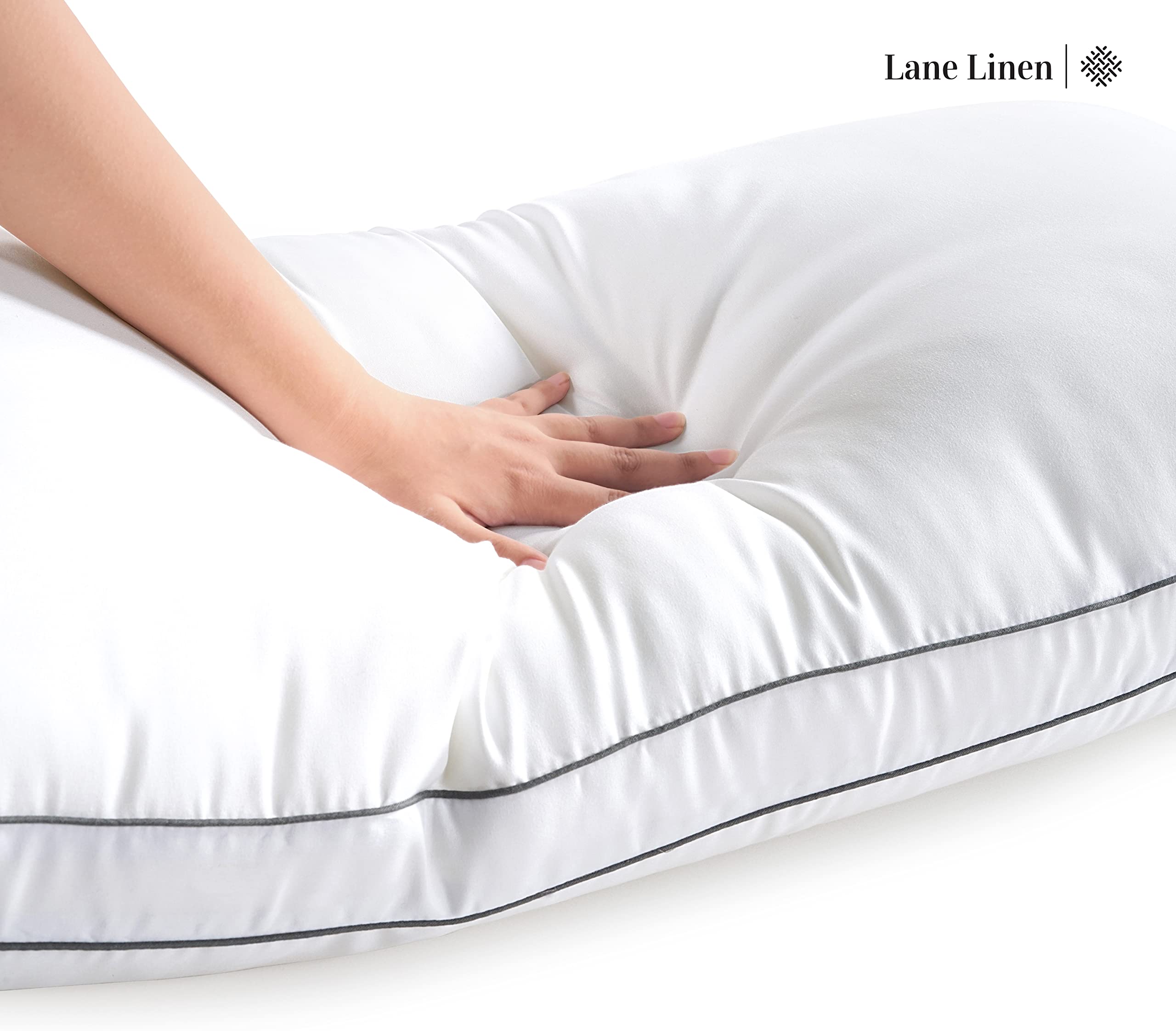 LANE LINEN Bed Pillows King Size Set of 2 (20"x36") - Soft Gusseted Pillow for Back, Stomach or Side Sleepers - Hotel Quality Down Alternative King Pillows 2 Pack - White