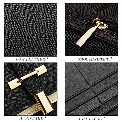 CLUCI Leather Wallet for Women Slim Designer Trifold Ladies Credit Card Holder Black
