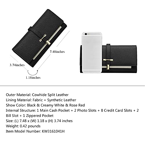CLUCI Leather Wallet for Women Slim Designer Trifold Ladies Credit Card Holder Black