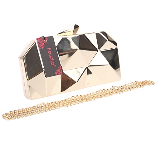 Fawziya Polygon Clutch Purses For Women Metallic Evening Bags-Gold