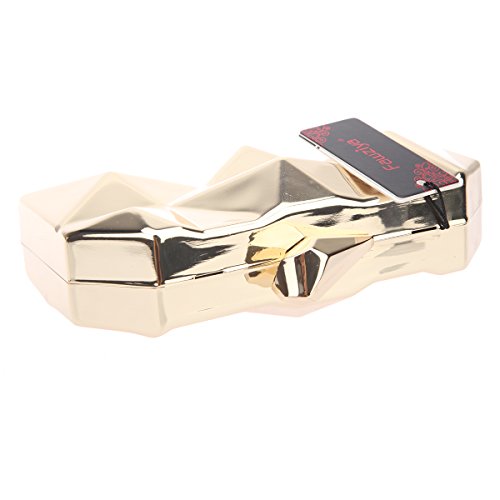 Fawziya Polygon Clutch Purses For Women Metallic Evening Bags-Gold