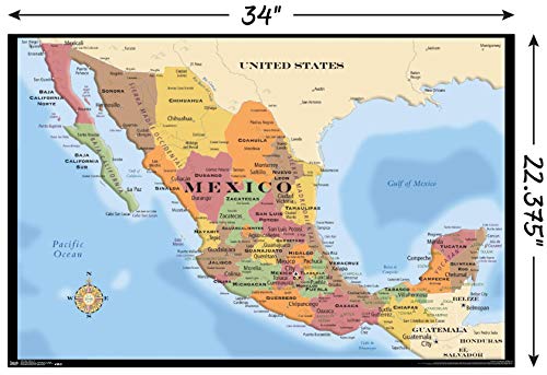 Trends International Map - Mexico Wall Poster, 22.375" x 34", Unframed Version