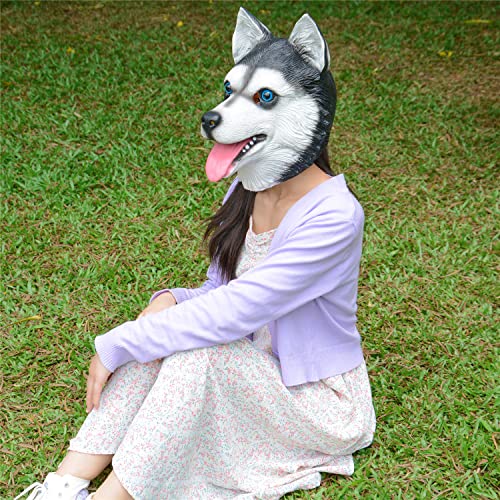 FantasyParty Novelty Halloween Costume Party Full Head Latex Dog Head Mask (Husky)