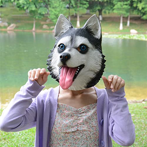 FantasyParty Novelty Halloween Costume Party Full Head Latex Dog Head Mask (Husky)