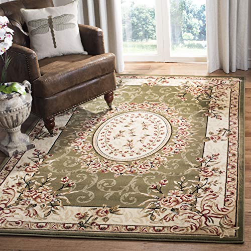 SAFAVIEH Lyndhurst Collection 4' x 6' Sage / Ivory LNH328B Traditional European Medallion Non-Shedding Living Room Bedroom Accent Rug