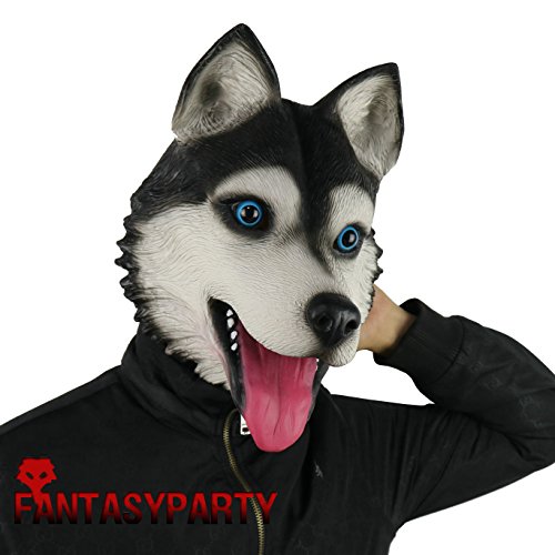 FantasyParty Novelty Halloween Costume Party Full Head Latex Dog Head Mask (Husky)