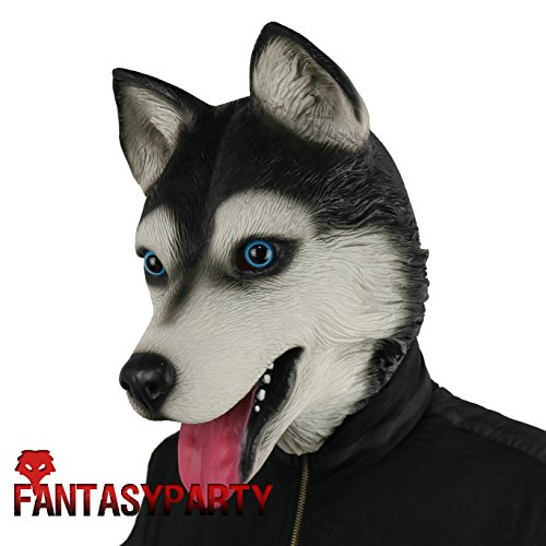FantasyParty Novelty Halloween Costume Party Full Head Latex Dog Head Mask (Husky)