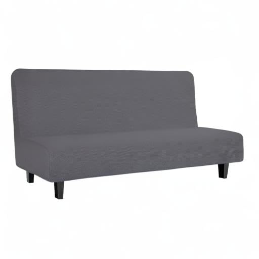 Easy-Going Stretch Futon Slipcover Armless Futon Bed Cover Furniture Protector Without Armrests with Elastic Bottom for Kids, Soft Jacquard Fabric Small Checks (Large, Grey)
