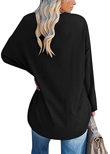 Fazortev Womens Oversized Long Sleeve T Shirts Los Angeles California Graphic Tees Loose Fit Casual Crew Neck Tunic Tops Black