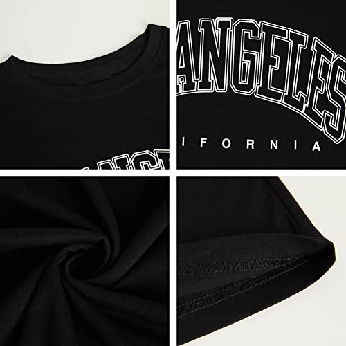 Fazortev Womens Oversized Long Sleeve T Shirts Los Angeles California Graphic Tees Loose Fit Casual Crew Neck Tunic Tops Black