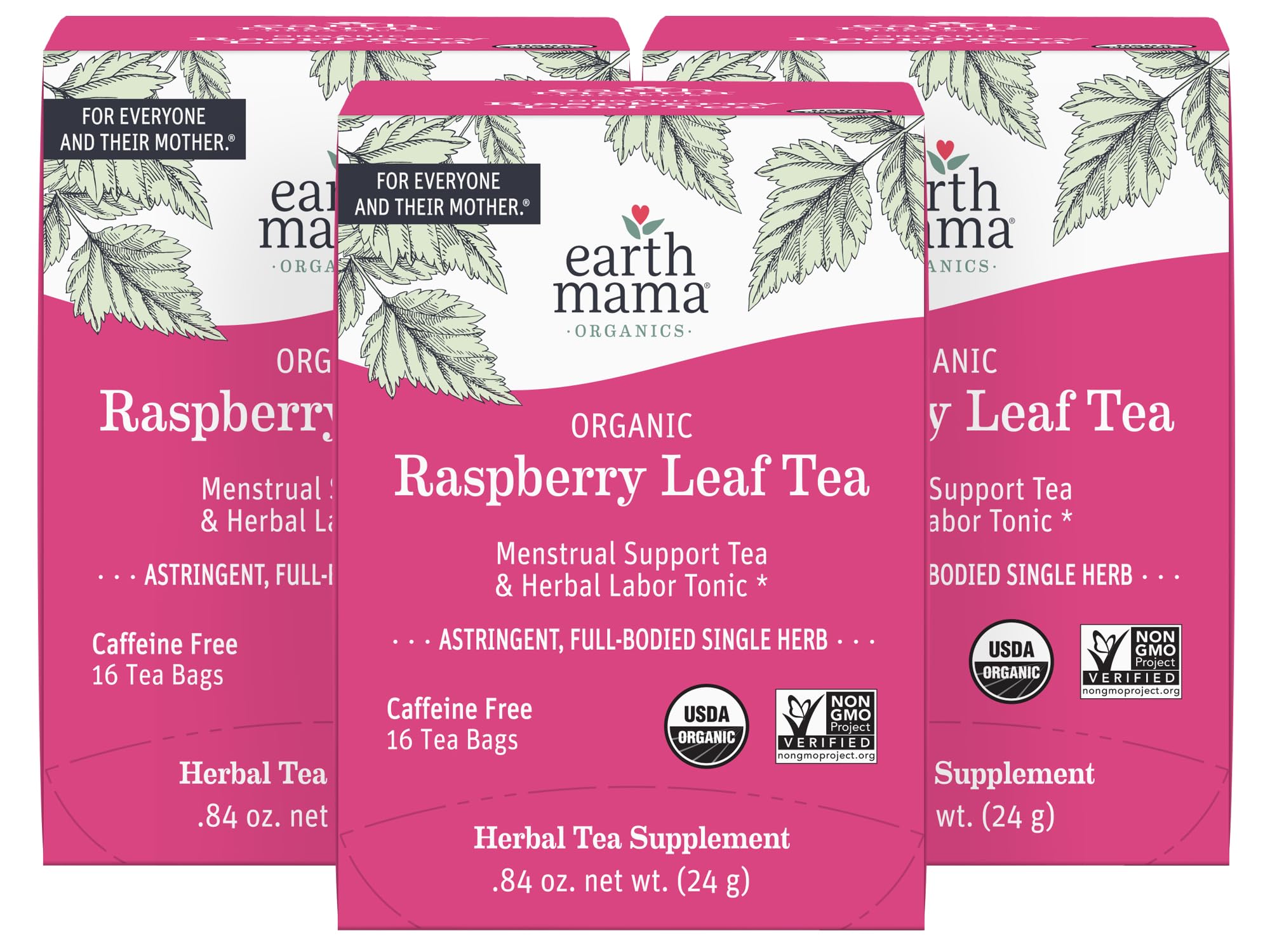Earth Mama Organic Raspberry Leaf Tea Bags |Labor Tonic + Menstrual Support, 16 Teabags Per Box (3-Pack)