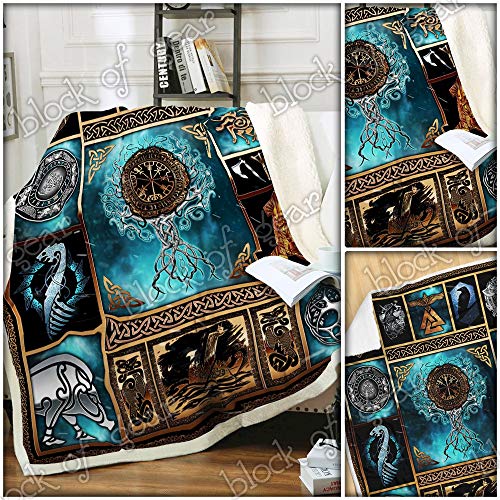 GEEMBI Viking Sofa Blanket PS591b, Adult Sherpa Fleece Throw Blankets Bedding Blanket Reversible -Decorative Blanketed - Artwork Sherpa Blanket - Best Gift 2019