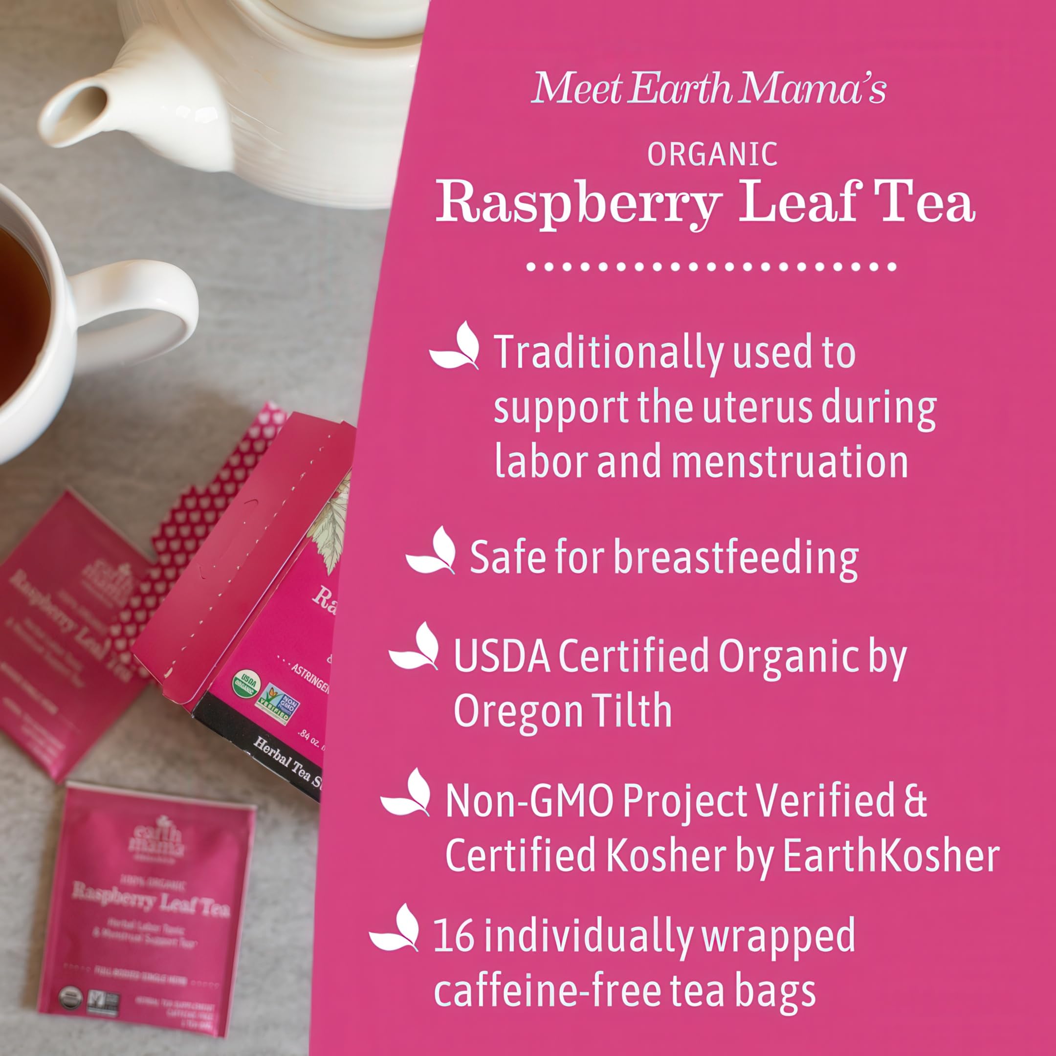 Earth Mama Organic Raspberry Leaf Tea Bags |Labor Tonic + Menstrual Support, 16 Teabags Per Box (3-Pack)