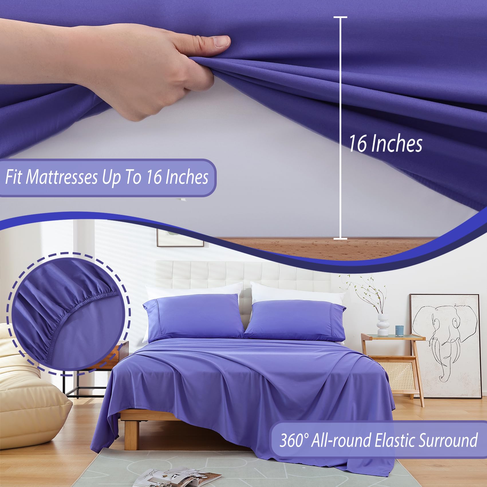 Twin Size Sheet Set - Luxury Soft Comfy Bed Sheets, Breathable Cooling Hotel Bedding for Women, Men, Teens, Extra Deep Pocket, Easy-Fit, Oeko-Tex, Wrinkle Free 3 Piece - Peri Purple