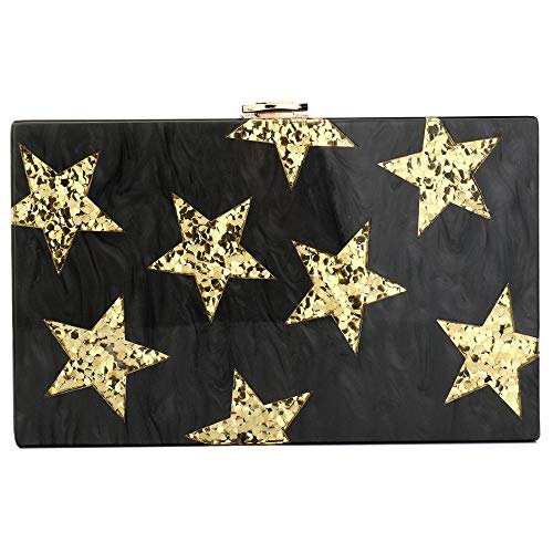 Womens Glitter Sequins Evening Bag Box Acrylic Star Designer Party Prom Wedding Clutch Purse Handbag (Black) One Size