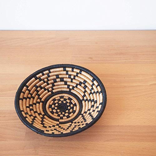 Small African Basket- Kitale/Rwanda Basket/Woven Bowl/Sisal & Sweetgrass Basket/Tan, Black