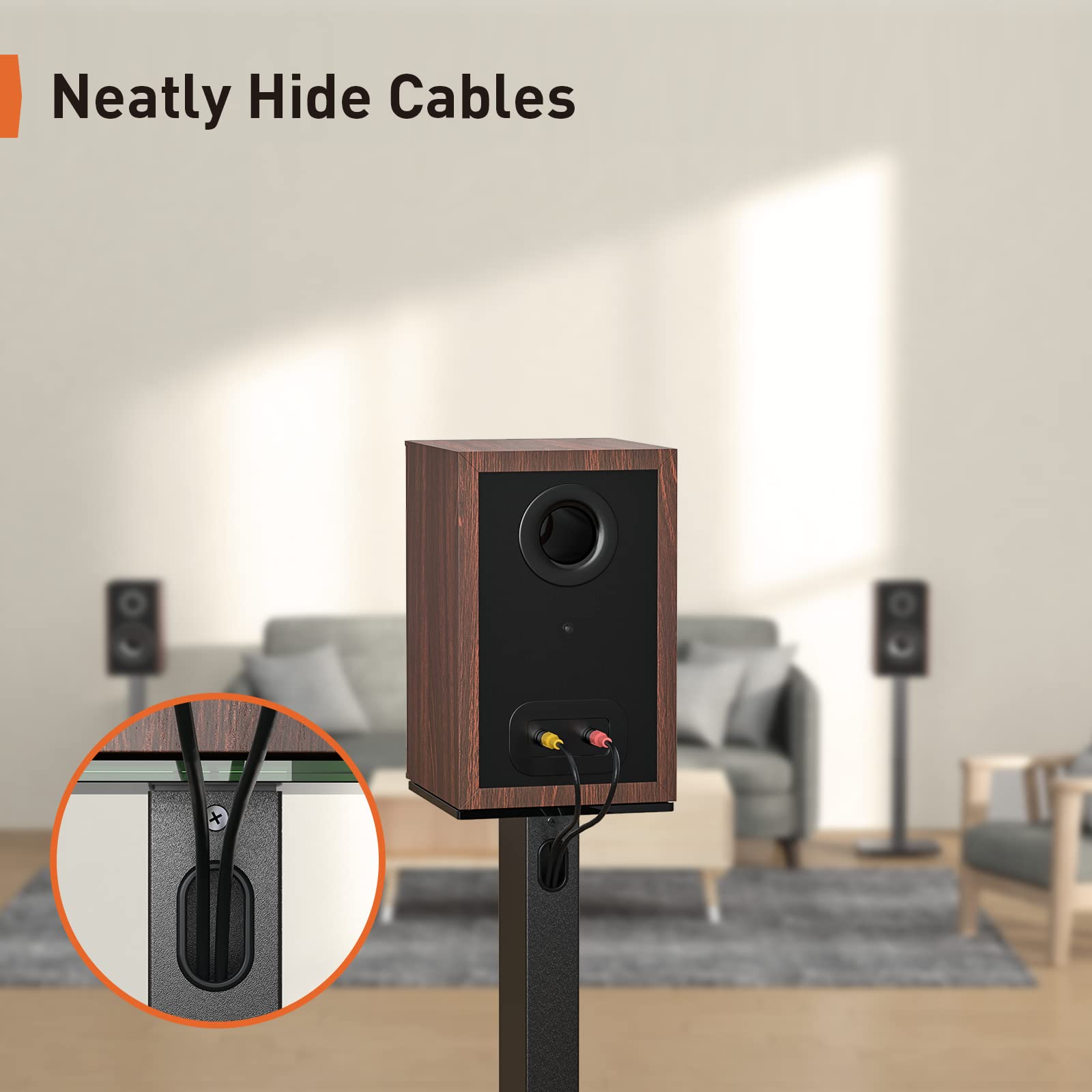Perlegear Universal Bookshelf Speaker Stands with Aluminum Column for Speakers up to 22 lbs, Speaker Stand Pair with Cable Management, Surround Sound Speaker Stand PGSS9-1 Black