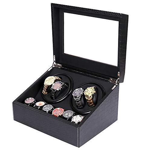 WANLECY 4+6 Watch Winder, Luxury Automatic 2 Motor Watch Winder Crocodile Pattern Display Case Storage Super Quiet for Lady and Men