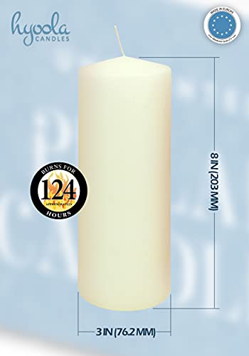 Hyoola Ivory Pillar Candles 3x8 Inch - Unscented Pillar Candles - 6-Pack - European Made