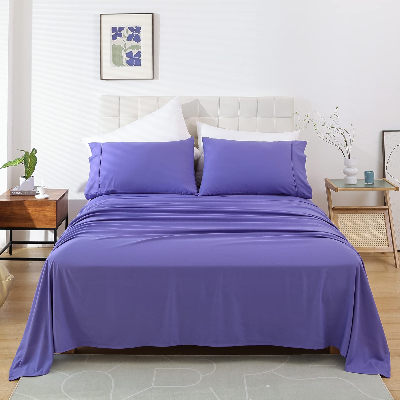 Twin Size Sheet Set - Luxury Soft Comfy Bed Sheets, Breathable Cooling Hotel Bedding for Women, Men, Teens, Extra Deep Pocket, Easy-Fit, Oeko-Tex, Wrinkle Free 3 Piece - Peri Purple