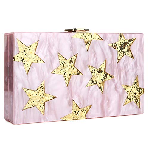 Womens Glitter Sequins Evening Bag Box Acrylic Star Designer Party Prom Wedding Clutch Purse Handbag (Black) One Size