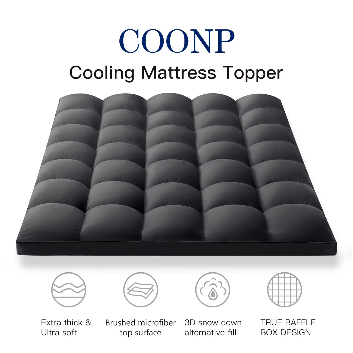 COONP California King Mattress Topper, Extra Thick Mattress Pad Cover, Cooling Pillowtop with 8-21 Inch Deep Pocket(Black,California King-72"x84")