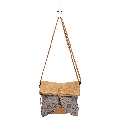 Myra Bag Teal & Tan Upcycled Leather & Leather Small Crossbody Bag S-1483, Brown,