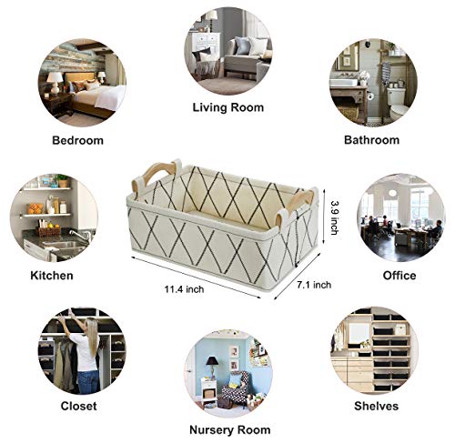 Small Storage Baskets Toy Storage Organizer Rectangle Basket Empty Gift Baskets Shelf Baskets Decorative Storage Basket with Wooden Handles for Keys Makeups Remotes Books