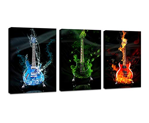 DZL Art A40934 3 Panels Red&Green&Blue Guitar Wall Art Pictures Print On Canvas Painting Wall Art Paintings Wall Artworks Pictures for Home Office Bedroom Wall Decor