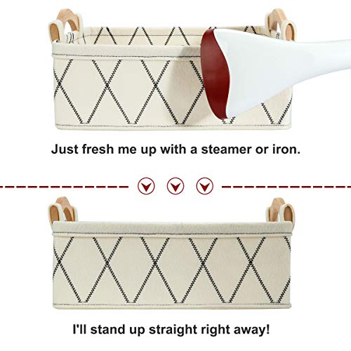 Small Storage Baskets Toy Storage Organizer Rectangle Basket Empty Gift Baskets Shelf Baskets Decorative Storage Basket with Wooden Handles for Keys Makeups Remotes Books