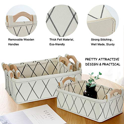 Small Storage Baskets Toy Storage Organizer Rectangle Basket Empty Gift Baskets Shelf Baskets Decorative Storage Basket with Wooden Handles for Keys Makeups Remotes Books