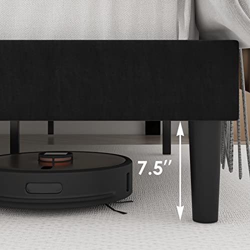 HITHOS Full Size Bed Frame with Adjustable Tufted Headboard, Velvet Upholstered Platform Bed Frame with Gold Trim, Heavy Duty Mattress Foundation with Steel Frame, Easy-Assembly Slats (Black, Full)
