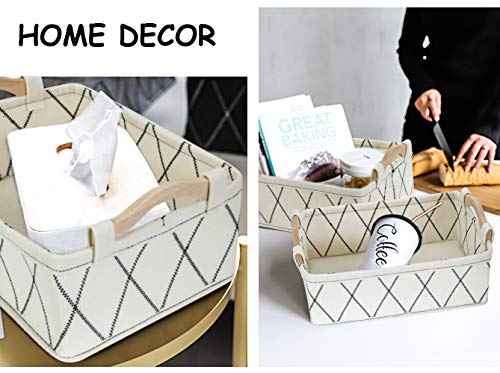 Small Storage Baskets Toy Storage Organizer Rectangle Basket Empty Gift Baskets Shelf Baskets Decorative Storage Basket with Wooden Handles for Keys Makeups Remotes Books