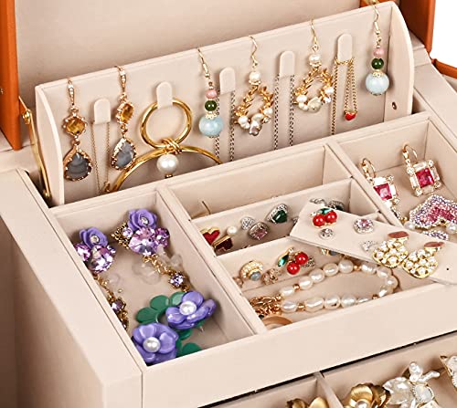 SANSREPONSE Jewelry Box Large Organizer Faux-Leather with Mirror Drawers Lock Gift for Women (TF Blue-L)