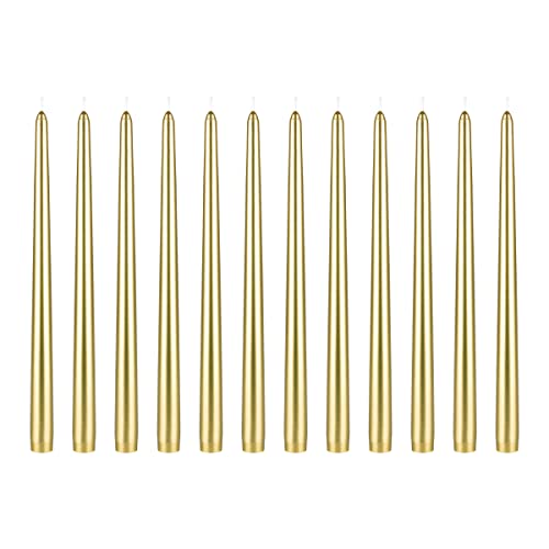 Mega Candles 12 pcs Unscented Gold Taper Candle, Hand Poured Wax Candles 12 Inch x 7/8 Inch, Home Décor, Wedding Receptions, Baby Showers, Birthdays, Celebrations, Party Favors & More