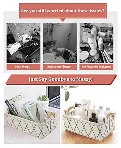 Small Storage Baskets Toy Storage Organizer Rectangle Basket Empty Gift Baskets Shelf Baskets Decorative Storage Basket with Wooden Handles for Keys Makeups Remotes Books