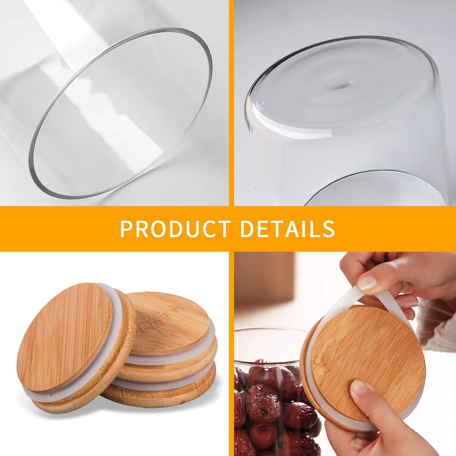 Cadamada Clear Glass Storage Jars with Lids,Airtight Food Storage Canisters with Bamboo Lids,Glass Pantry Storage Containers for Kitchen,Pantry,Flour,Coffee,Cereal,Spice,Beans,Pasta,Powder(10 pcs)