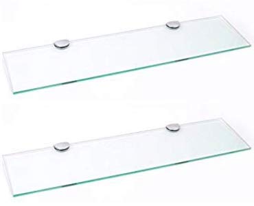BSM Marketing Set of 2 Long Glass Shelves with Chrome Supports Bathroom Bedroom Kitchen Office (600mm x 150mm) Appox 24" x 6"