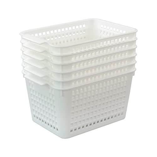 Fiazony 6-Pack White Plastic Storage Basket, Office Storage Baskets