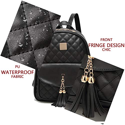I IHAYNER Women’s Backpack 3-pieces Fashion PU Leather Simple Design Bags Travel Bookbag Beige for Women Black