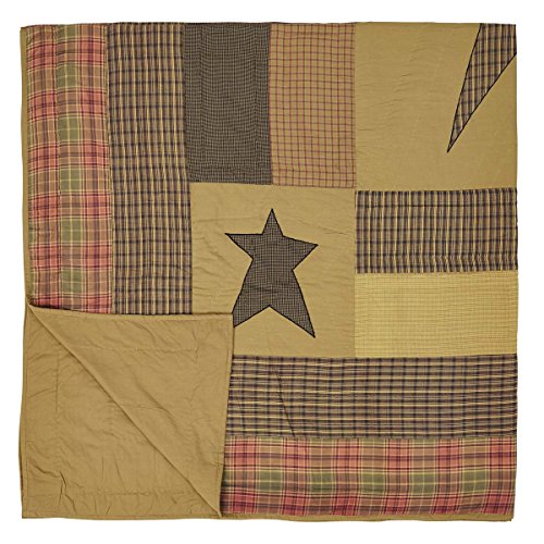 VHC Brands Stratton California King Quilt 130Wx115L Primitive Country Patchwork Design, Tan and Red-Orange