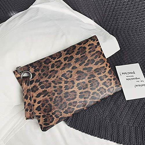 Dolce Na Womens Oversized Clutch Bag Purse Pu Leather Evening Wristlet Handbag (79 Brown Leopard)