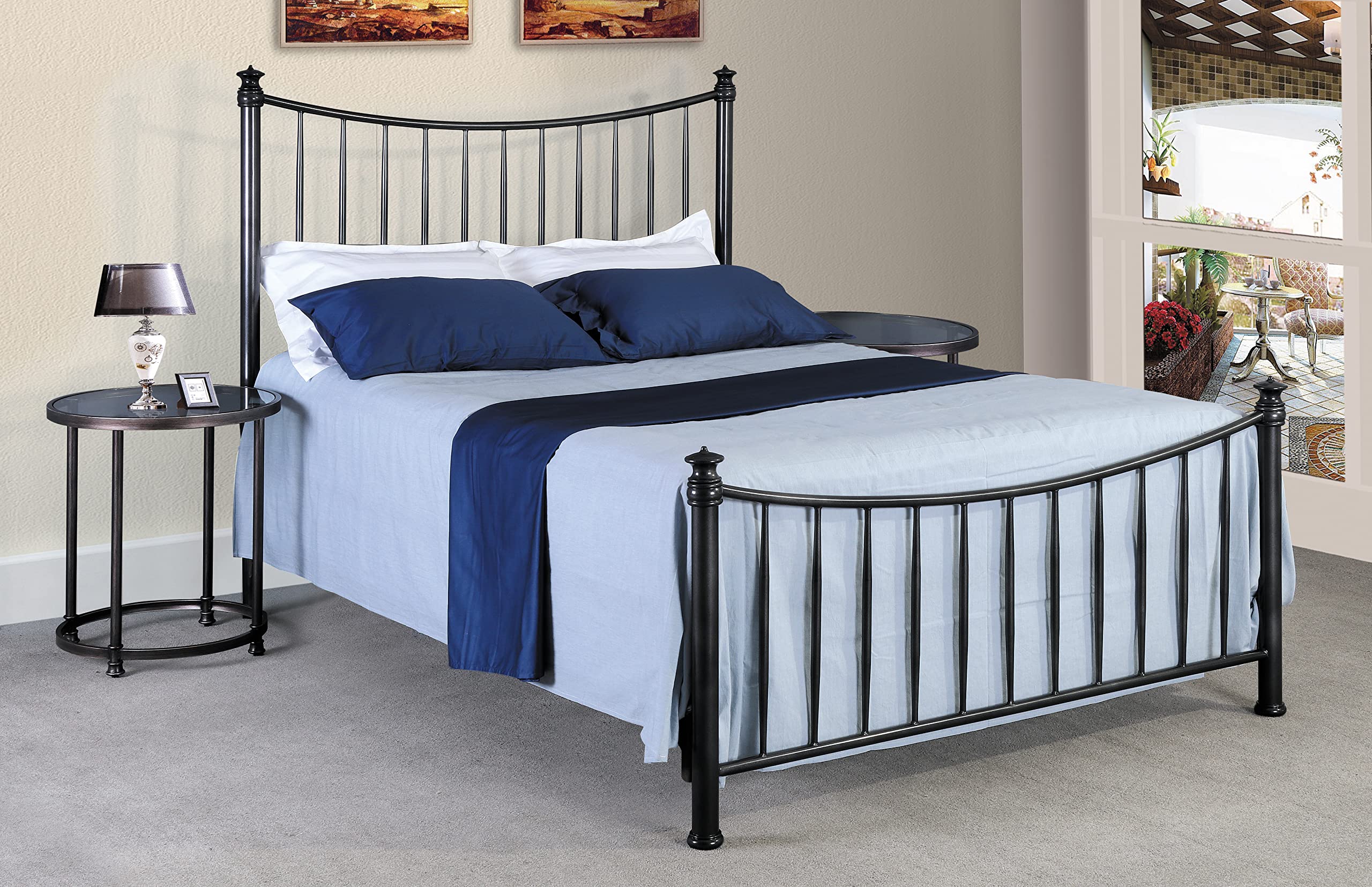 Hollywood Bed Frame Jeffrey Bed, Cal, Head/Footboard, Black Steel Sleigh, California King