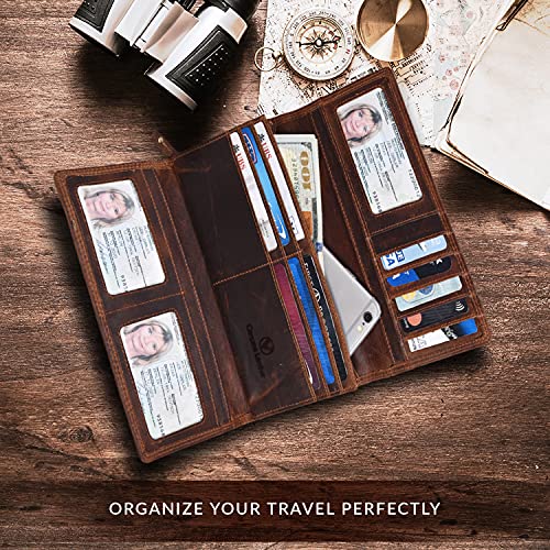 RFID Leather Clutch Wallet for Women-Credit Card Slots Coin Purse with ID Window (COGNAC VINTAGE)
