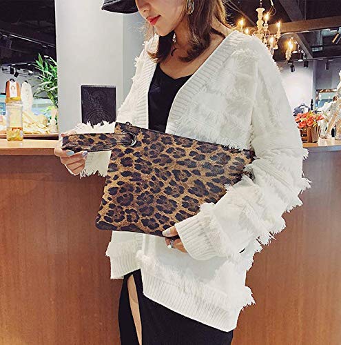 Dolce Na Womens Oversized Clutch Bag Purse Pu Leather Evening Wristlet Handbag (79 Brown Leopard)