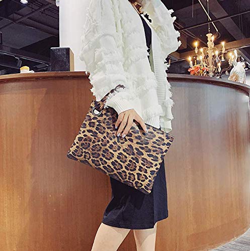 Dolce Na Womens Oversized Clutch Bag Purse Pu Leather Evening Wristlet Handbag (79 Brown Leopard)