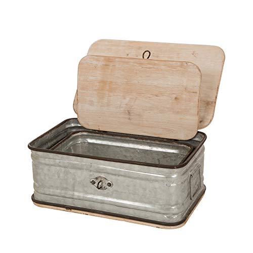 glitzhome Set/2 Farmhouse Metal Storage Nesting Boxes with Wooden Lids Galvanized Storage Chests Small and Large