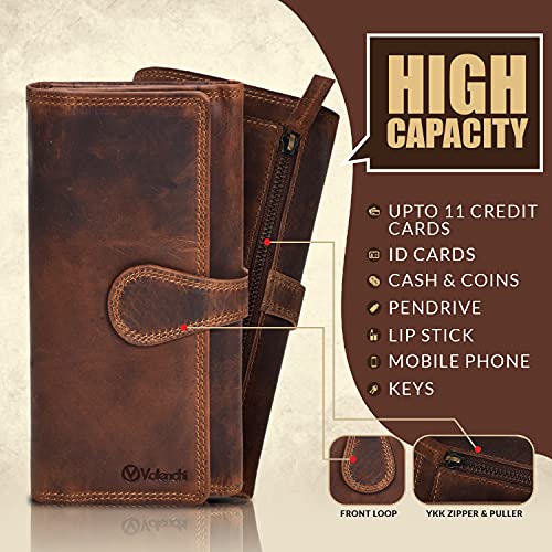 RFID Leather Clutch Wallet for Women-Credit Card Slots Coin Purse with ID Window (COGNAC VINTAGE)